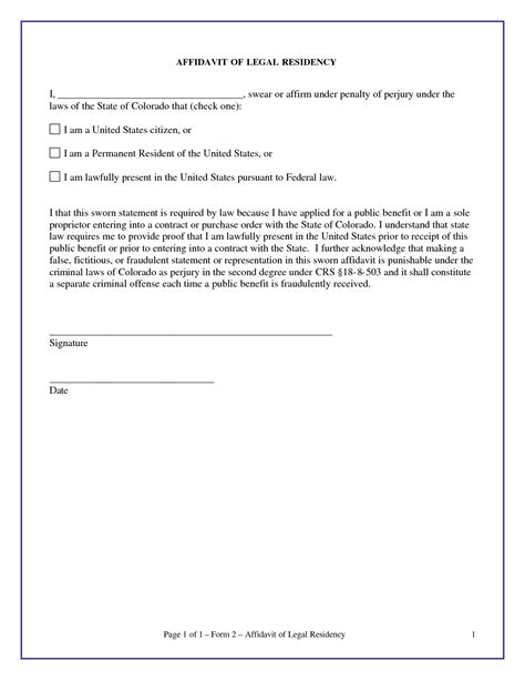 Legal Affidavit Form Free Printable Documents