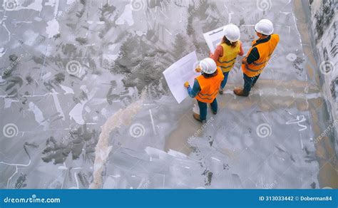Diverse Construction Team Discussing Project Plans On Site Stock