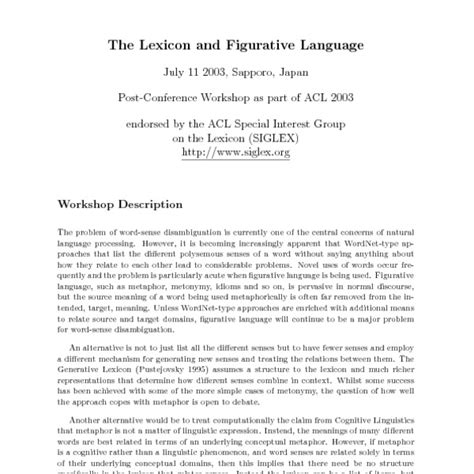 Proceedings Of The Acl 2003 Workshop On The Lexicon And Figurative