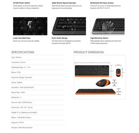 A4tech Fg1010 Fstyler 2 4g Power Saving Wireless Keyboard And Mouse Co