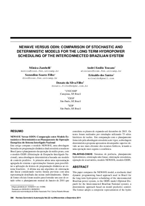 Pdf Newave Versus Odin Comparison Of Stochastic And Deterministic