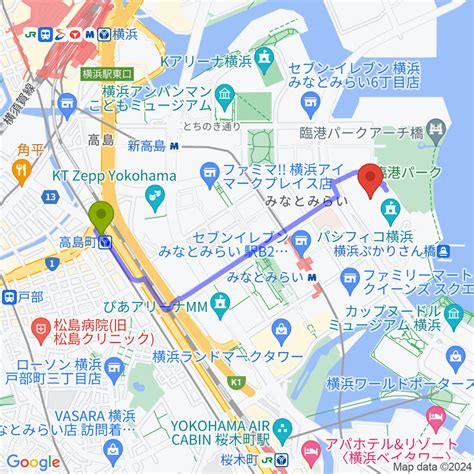 高島町駅からパシフィコ横浜 展示ホールへのルートマップ MDATA