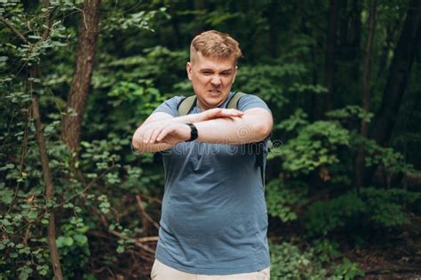 Angry S Man Trying To Get Rid Of Annoying Insects Outdoors