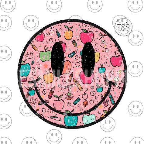 Retro Back To School Smiley Face Png Distressed Sublimation Design