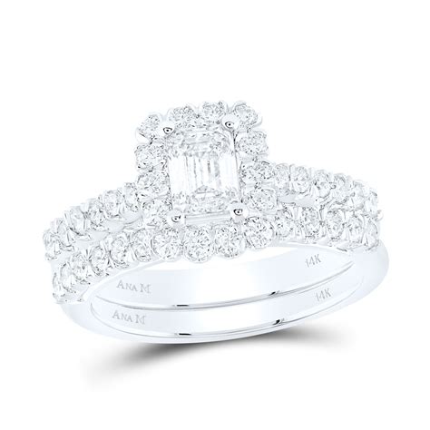 14kt White Gold Emerald Diamond Bridal Wedding Ring Band Set 1 12 Ctt