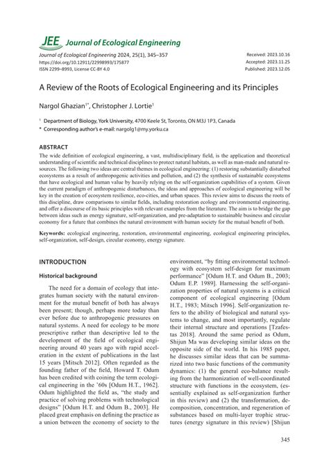 Pdf A Review Of The Roots Of Ecological Engineering And Its Principles