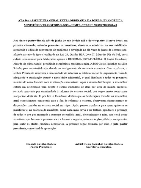 Modelo De Ata Alteração Do Estatuto Pdf