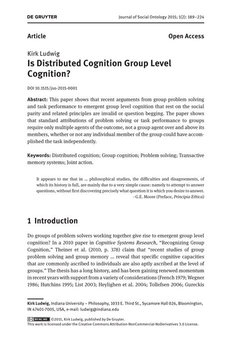 Pdf Open Access Is Distributed Cognition Group Level Cognition
