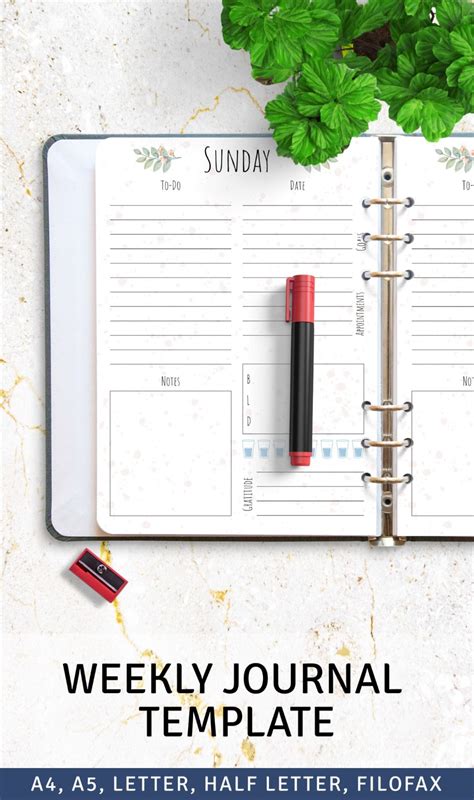 Weekly Journal Template Schedule Templates Aesthetic Notes Aesthetic
