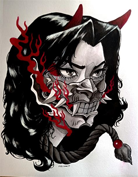 Oni Mask Ink And Watercolor Ig Itssdartt Rdrawing