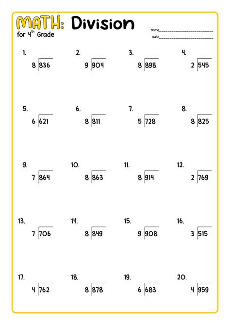 Division Worksheets Grade 4 Free Printable
