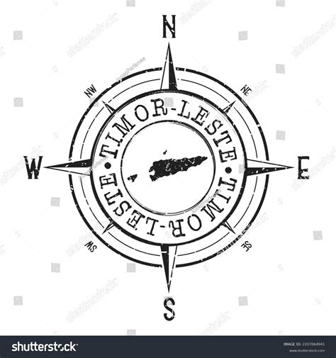 Timorleste Stamp Map Compass Adventure Illustration เวกเตอร์สต็อก