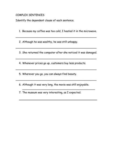 Complex Sentences Worksheet Complex Sentences Complex Sentences