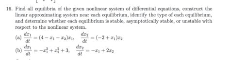 Solved Find All Equilibria Of The Given Nonlinear System Chegg