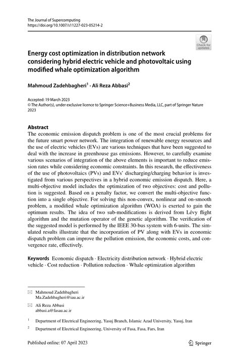 Pdf Energy Cost Optimization In Distribution Network Considering Hybrid Electric Vehicle And
