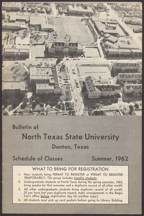 North Texas State University Schedule Of Classes Summer 1962 Unt