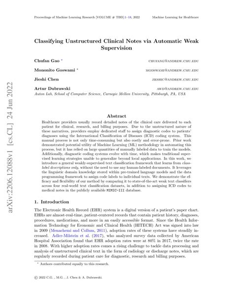 Classifying Unstructured Clinical Notes Via Automatic Weak Supervision Deepai