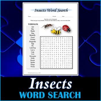 Insects Word Search Puzzle By TechCheck Lessons TPT