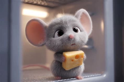 Sad Mouse Clings To A Slice Of Cheese In A Dimly Lit Kitchen Generative