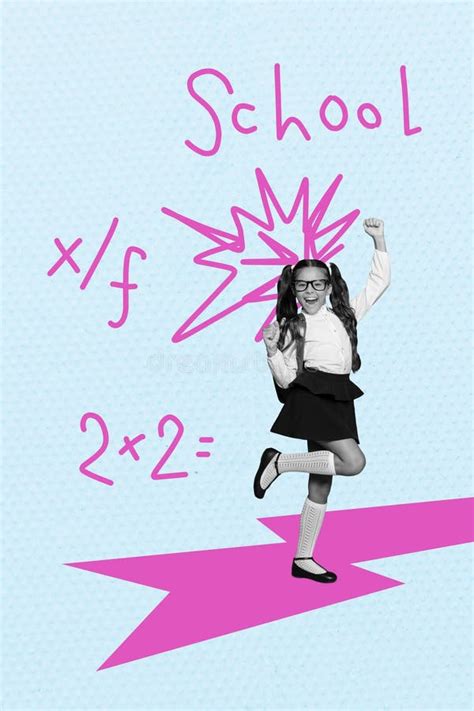 Image Zine Trend Photo Collage Of Happy Schoolgirl Stand Math Example Formula Exam Algebra