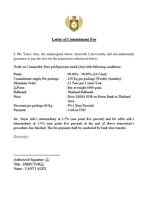 Letter Of Commitment Fee Pdf