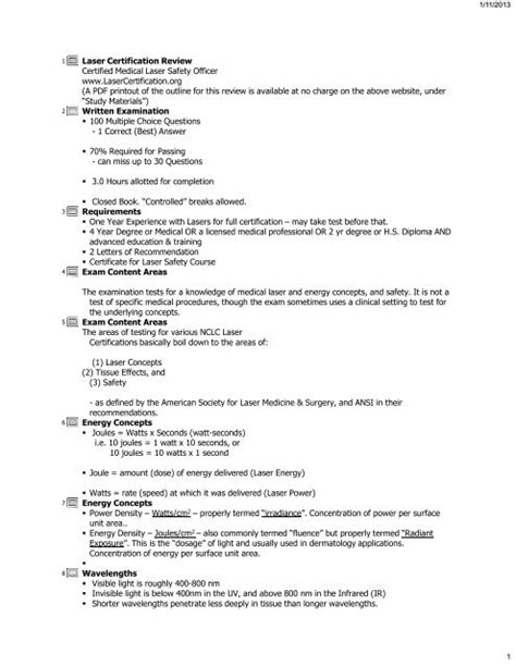 Laser Certification Review Certified Medical Laser Safety Officer