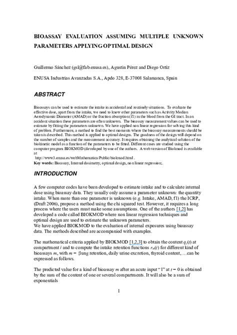 Pdf Bioassay Evaluation Assuming Multiple Unknown Parameters Applying