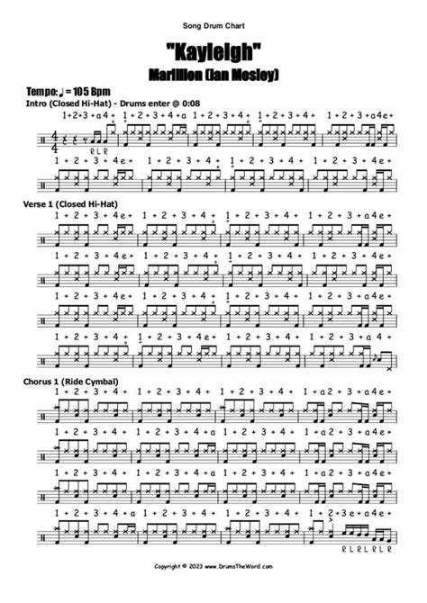 Free Drum Sheet Music Teaching Kayleigh By Marillion Get The Full