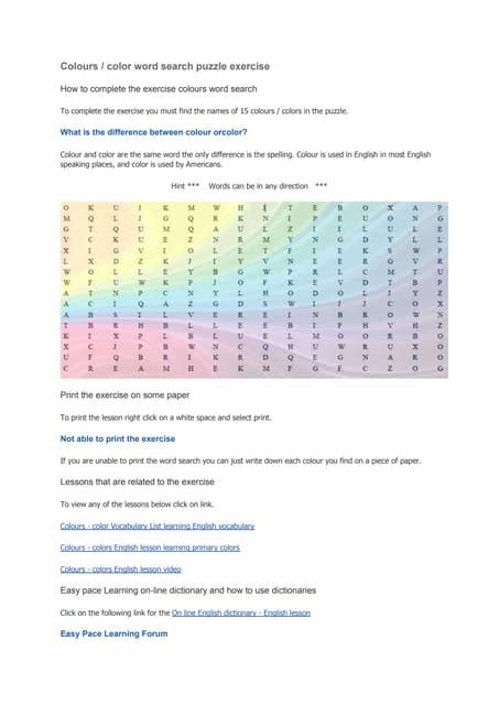 Colours Exercise Pdf