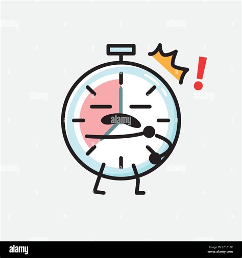 An Illustration Of Cute Timer Clock Mascot Vector Character In Flat