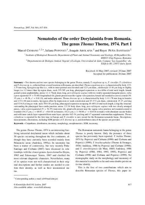 Pdf Nematodes Of The Order Dorylaimida From Romania The Genus Enchodelus Thorne 1939 2