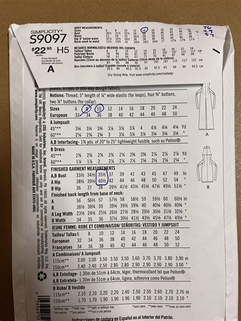 Simplicity Sizing Charts R Sewing