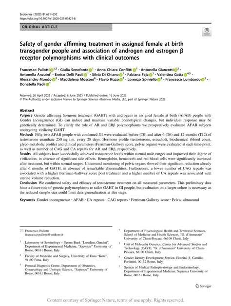 Safety Of Gender Affirming Treatment In Assigned Female At Birth Transgender People And