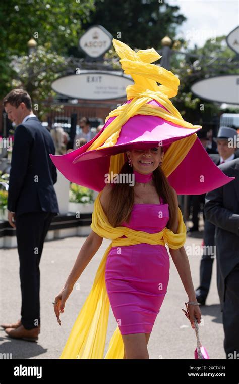 Milliner Tracy Rose Wears One Of Her Pink And Yellow Creations At Royal