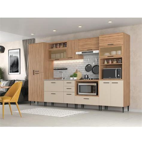 Cozinha Modulada Completa Peças Espaço para Forno e Microondas Florence Nogal Nude Alj