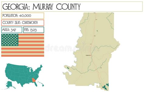 Large And Detailed Map Of Murray County In Georgia Stock Vector Illustration Of Rivers