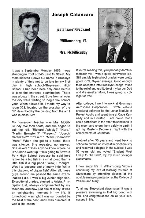 Sample Classmate Bios Stuyvesant 62