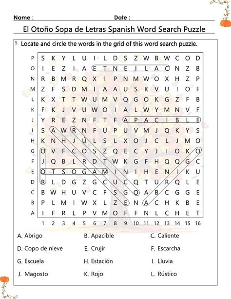 Wordsearch Game In Spanish Espanol Sopa De Letras Actividad 7 Puzzles