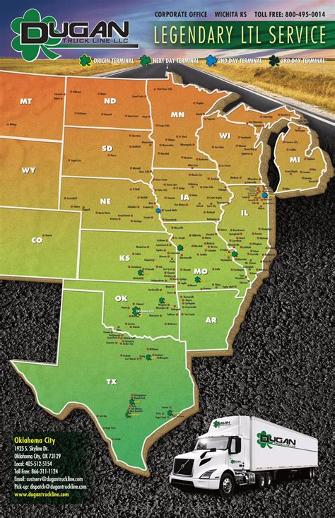 Oklahoma City Ltl Service Map Ltl Overnight Freight Shipping Services Dugan Truck Line