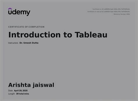 Completed The Introduction To Tableau Course On Udemy With Dr