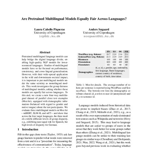 Are Pretrained Multilingual Models Equally Fair Across Languages Acl Anthology