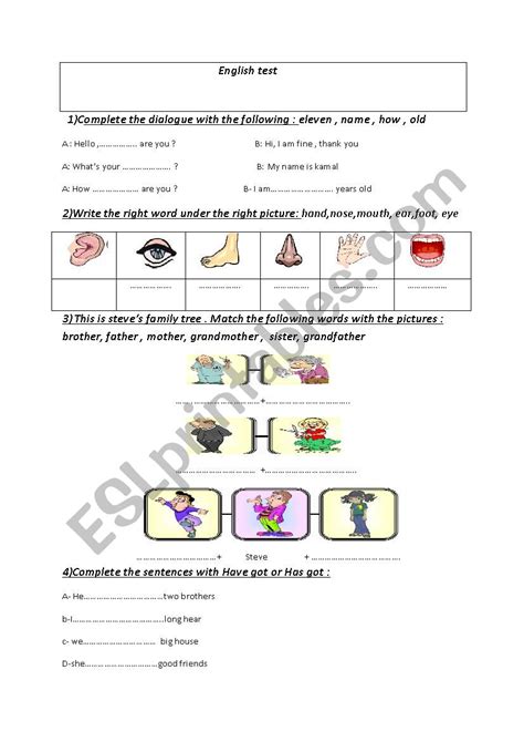 Elementry English Test Esl Worksheet By Anmmal
