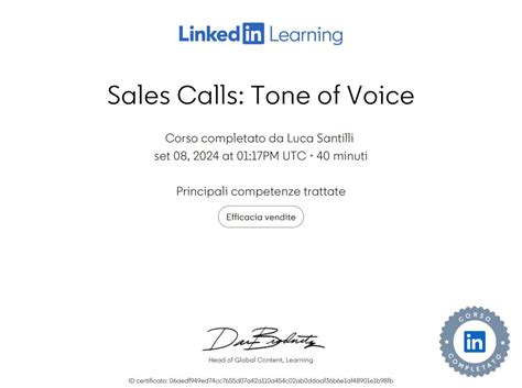 Ho Completato Il Corso Sales Calls Tone Of Voice Thank You Miles Croft Luca Santilli
