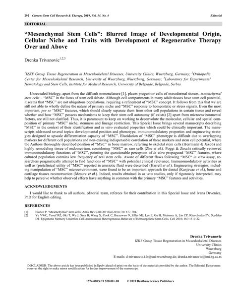 Pdf Mesenchymal Stem Cells Blurred Image Of Developmental Origin