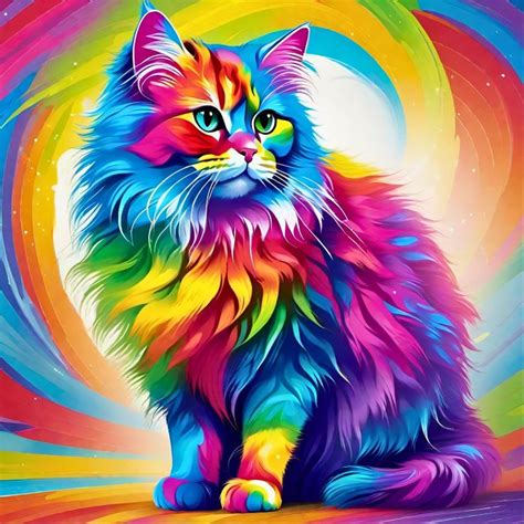 Colorful Cat Illustration With Rainbow Background Colorful Rainbow