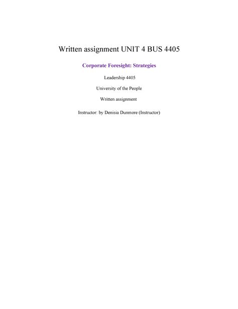 Written Assignment Unit 4 Bus4405 Written Assignment Unit 4 Bus 4405