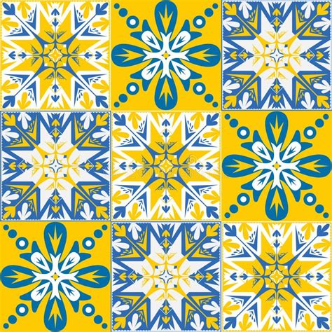 Spanish Ceramic Tiles Azulejo Talavera Contrast Pattern Blue Yellow