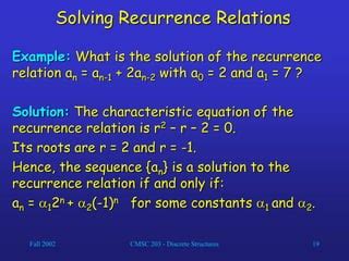Recurrence Relations For Discrete Mathematics Ppt