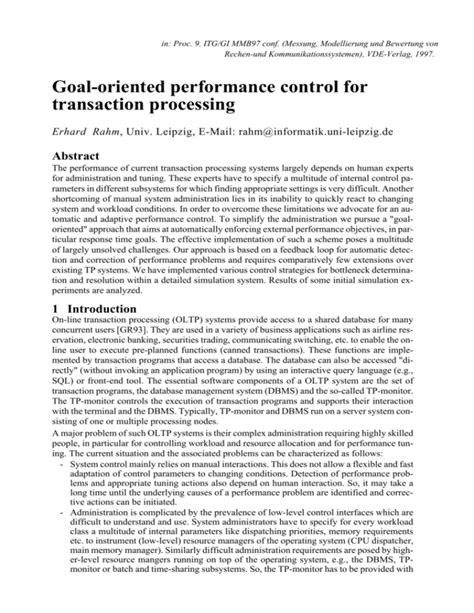 Goal Oriented Performance Control For Transaction Processing