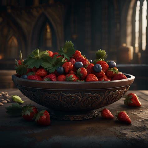 Medieval Bowl With Strawberries In It Ai Generated Artwork